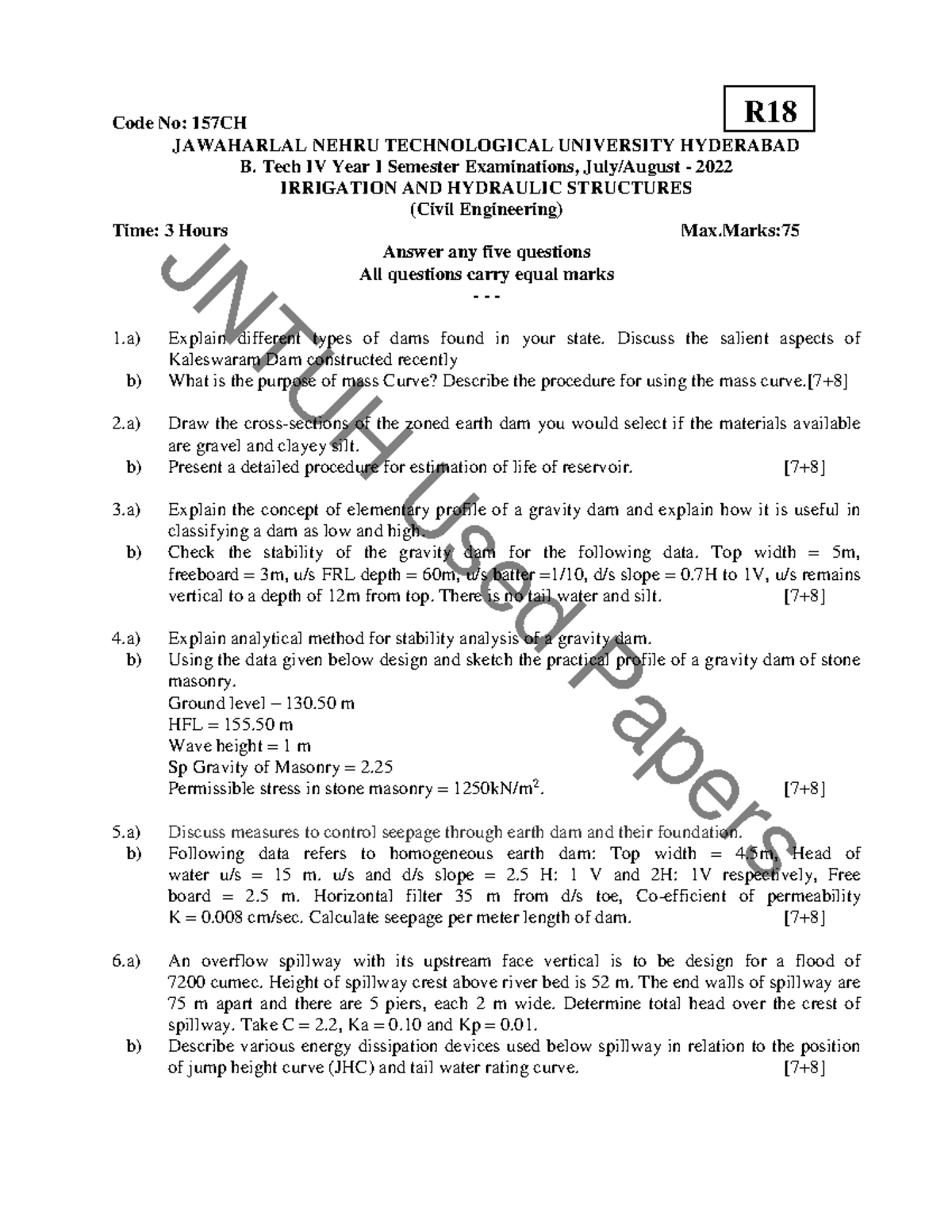 July August-2022 - ASSAINGNMENT - Code No: 157CH JAWAHARLAL NEHRU TECHNOLOGICAL UNIVERSITY ...