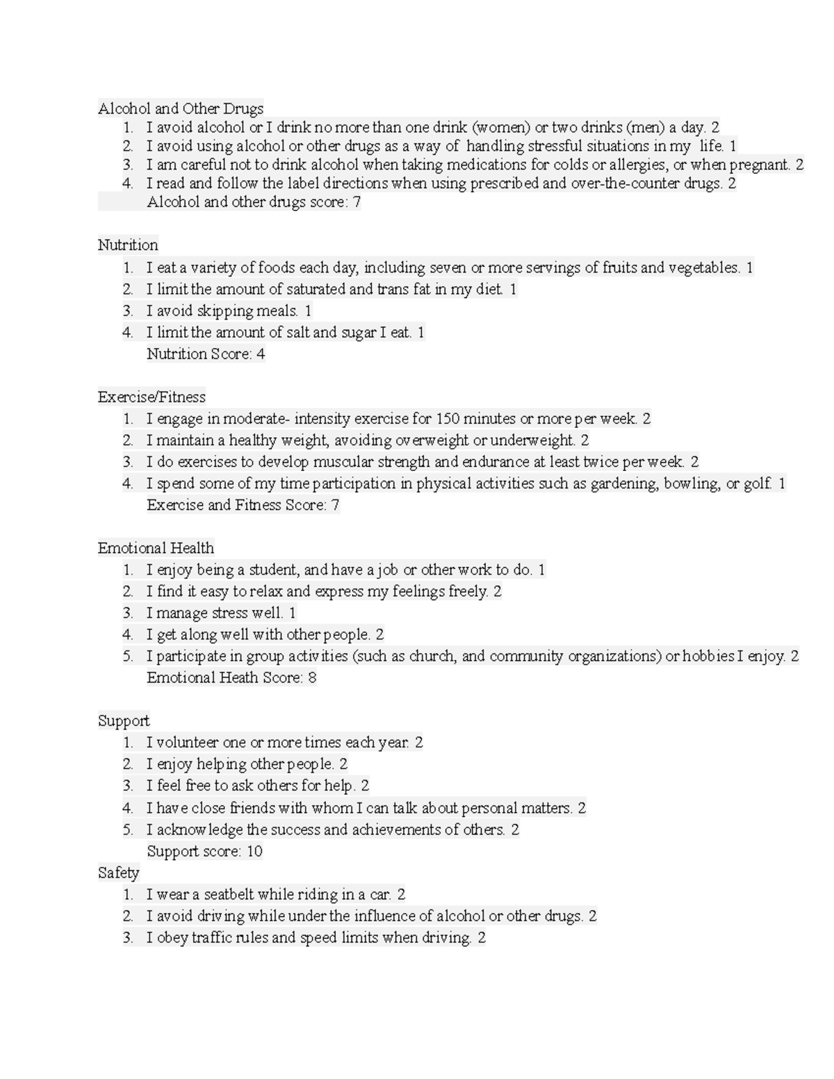 Evaluate your lifestyle writing assignment - Alcohol and Other Drugs I ...