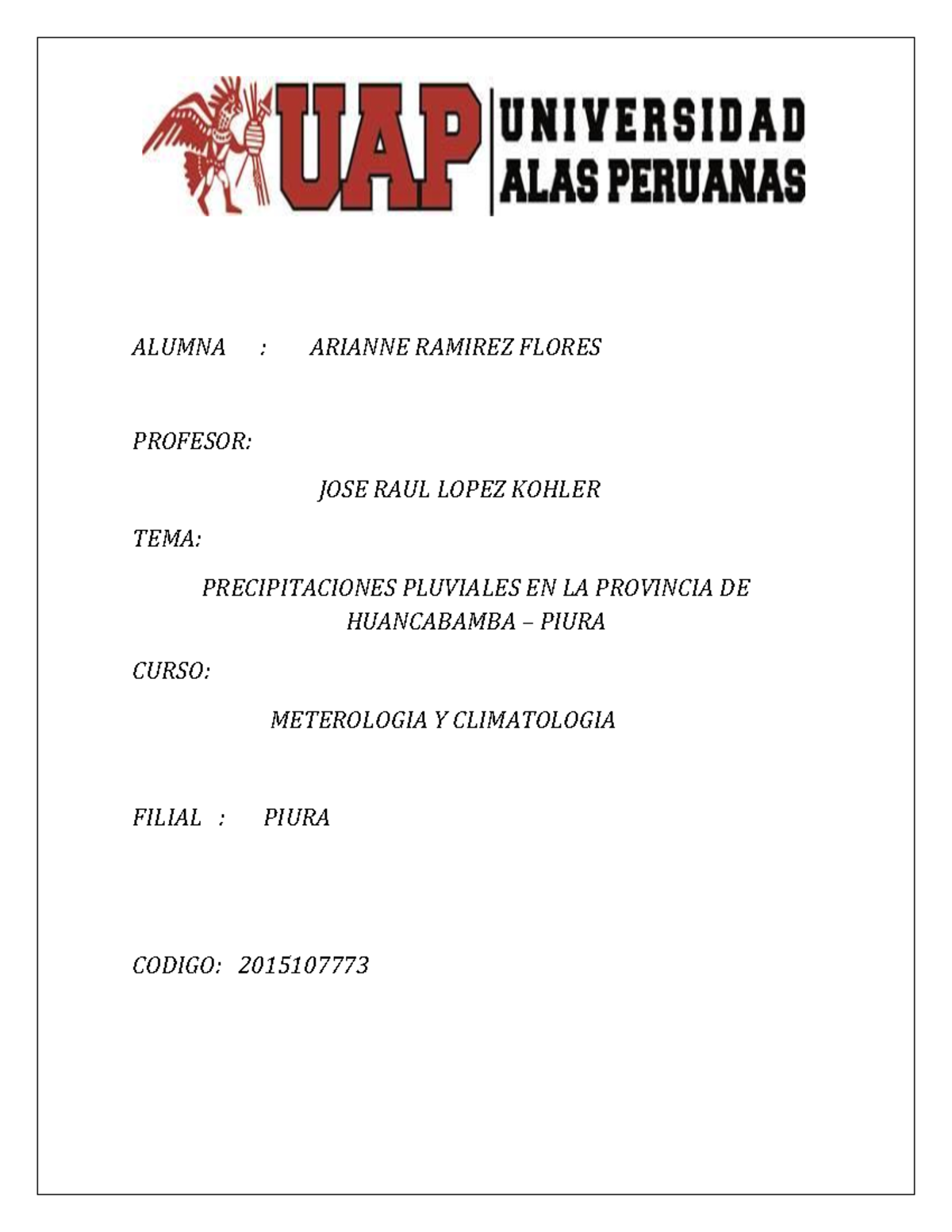 Precipitaciones pluviales en zona costera. Implicancias - ALUMNA ...