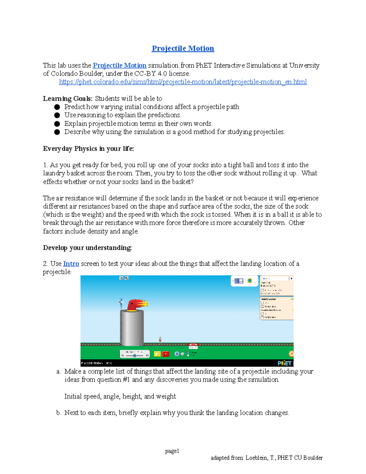 Projectile Motion Introduction Lab - Projectile Motion This lab uses ...