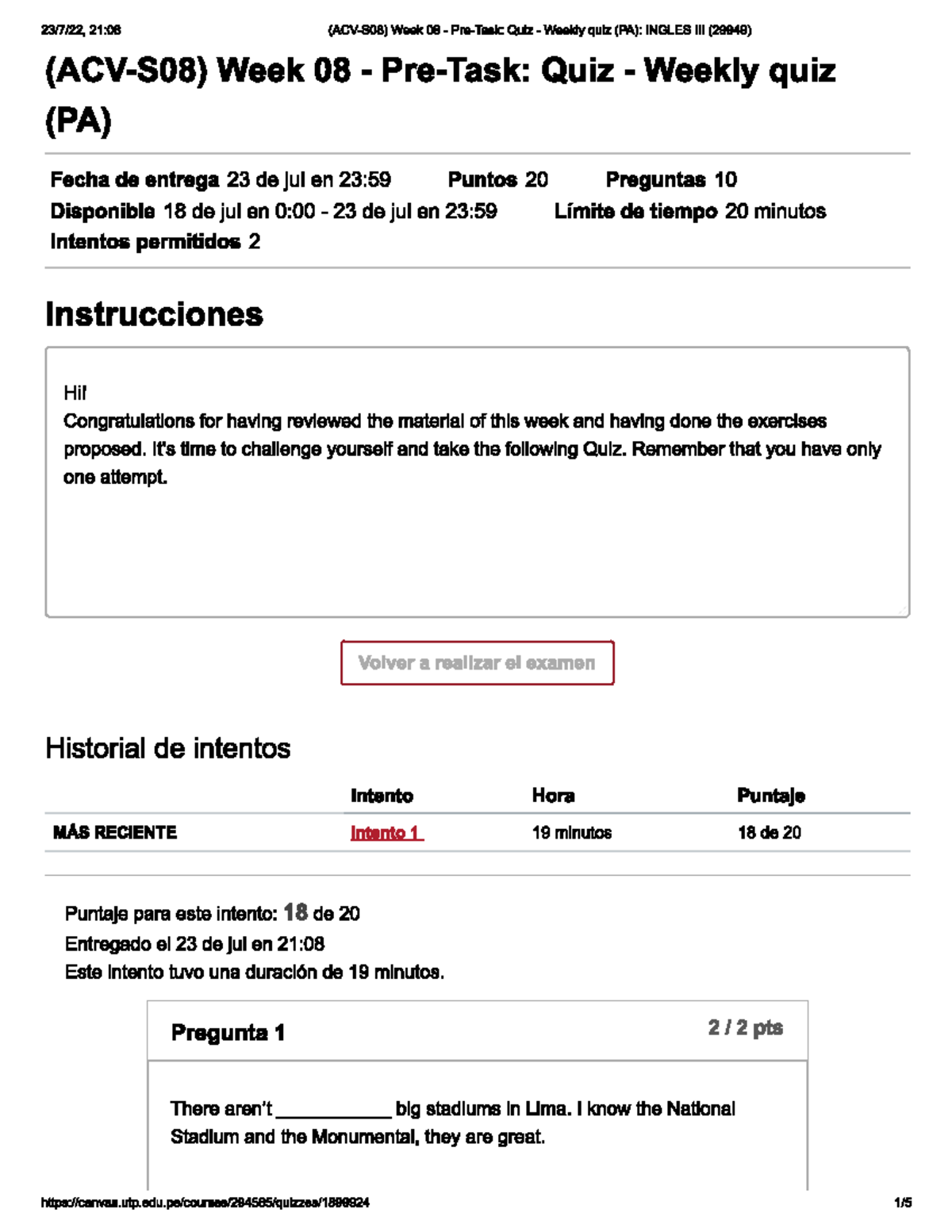 (ACV-S08) Week 08 - Pre-Task Quiz - Weekly quiz (PA) - Ingles III - Studocu