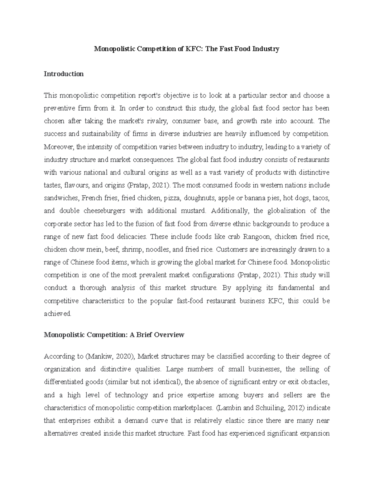 1. Monopolistic Competition of KFC - In order to construct this study ...