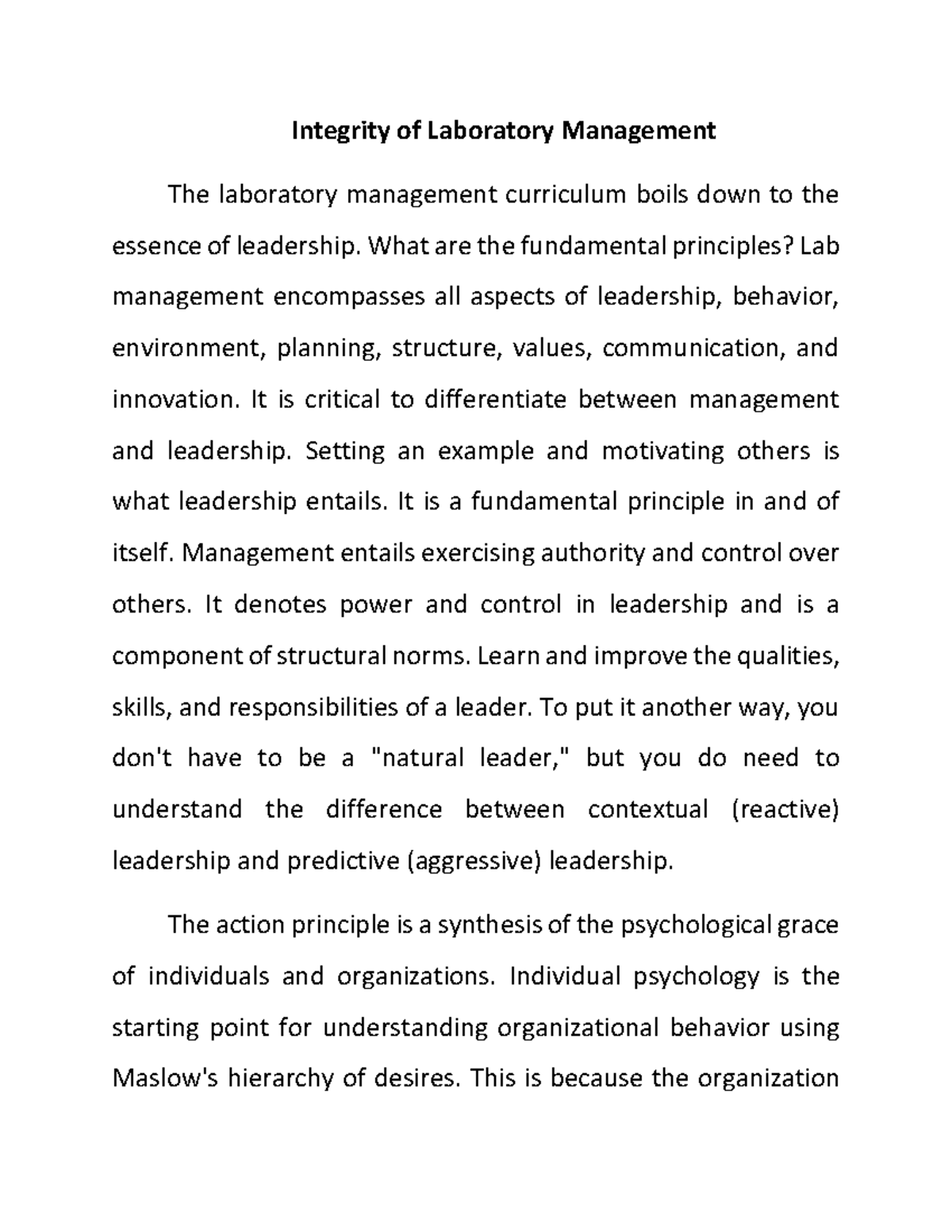 Integrity of Laboratory Management - What are the fundamental ...