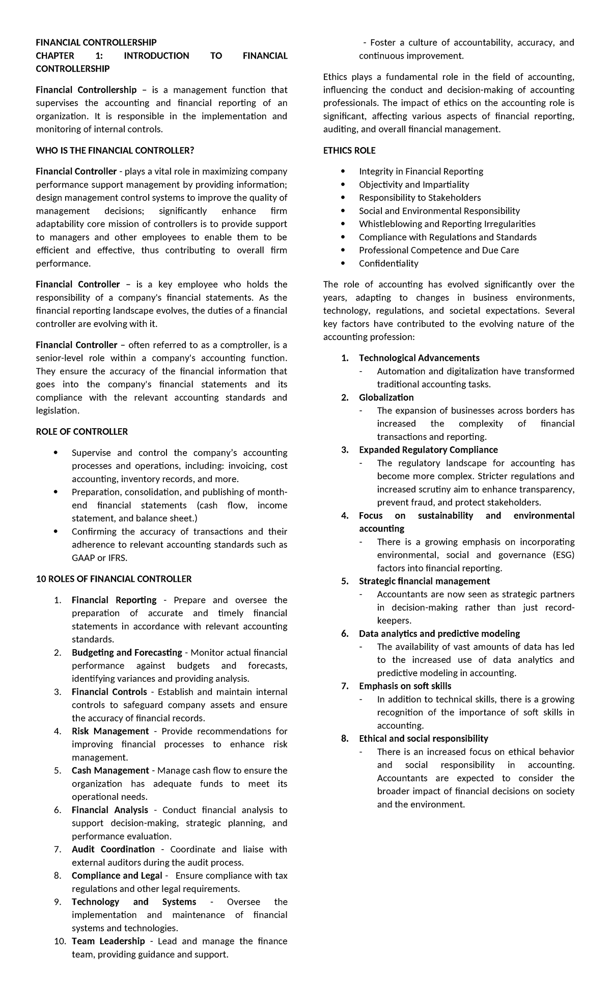 FC CHAP 1 6 - financial controller - FINANCIAL CONTROLLERSHIP CHAPTER 1 ...