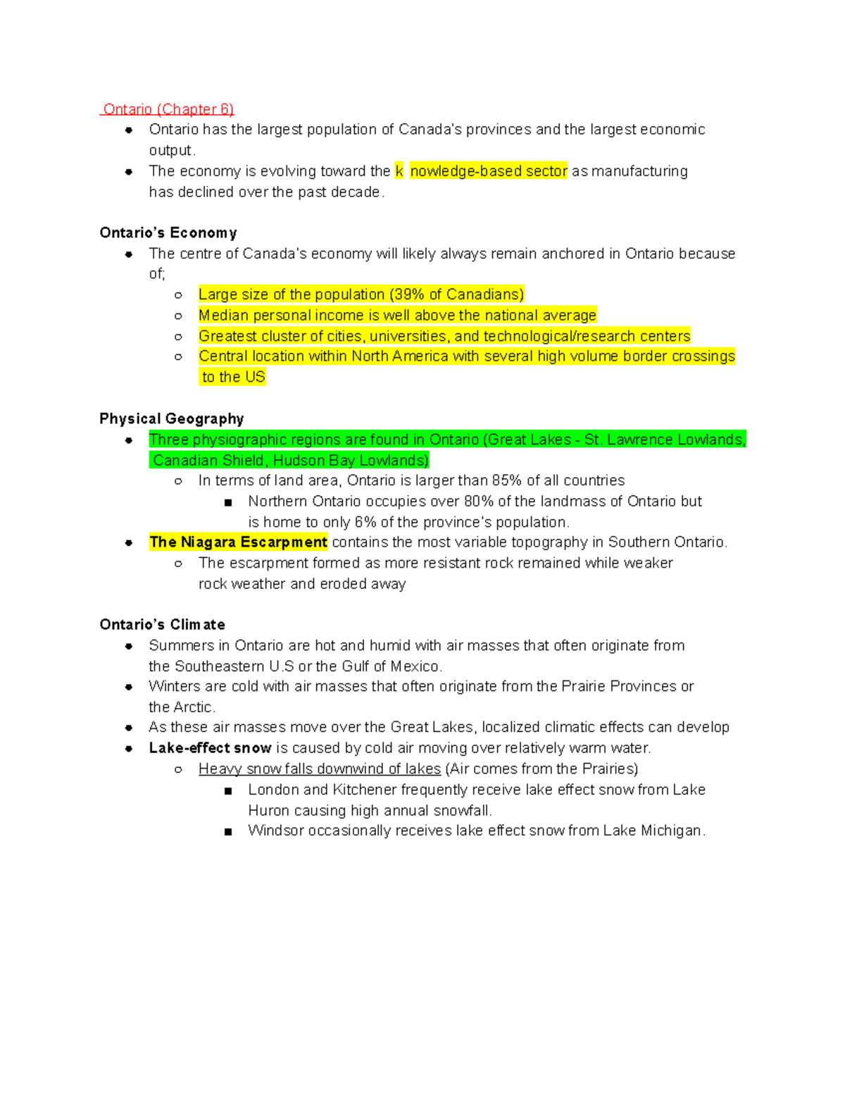 Exam Review - Geo of Canada Final exam - Ontario (Chapter 6) Ontario ...