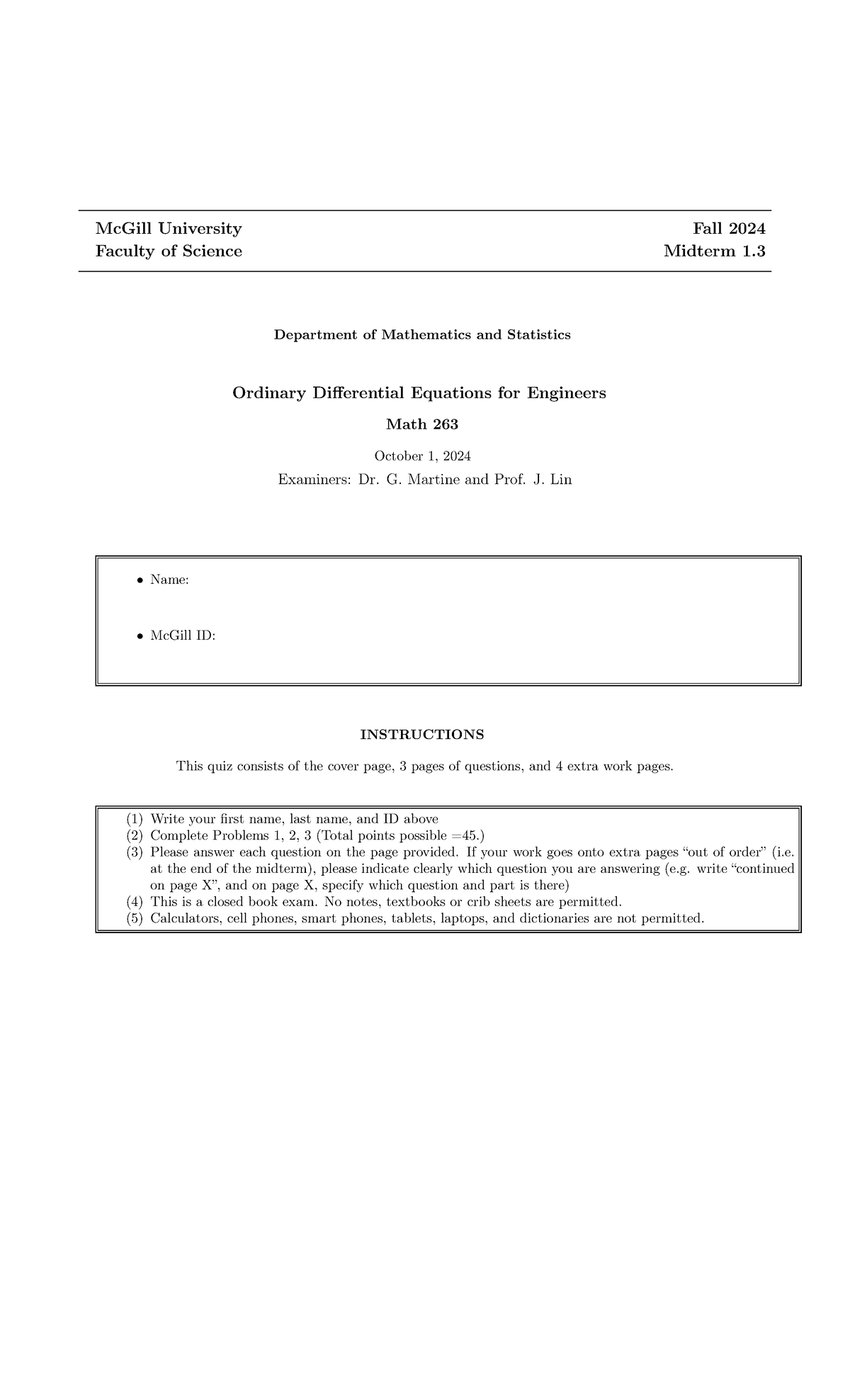 263-2024-midterm 1.3sol 2 - McGill University Fall 2024 Faculty of Science Midterm 1. Department ...