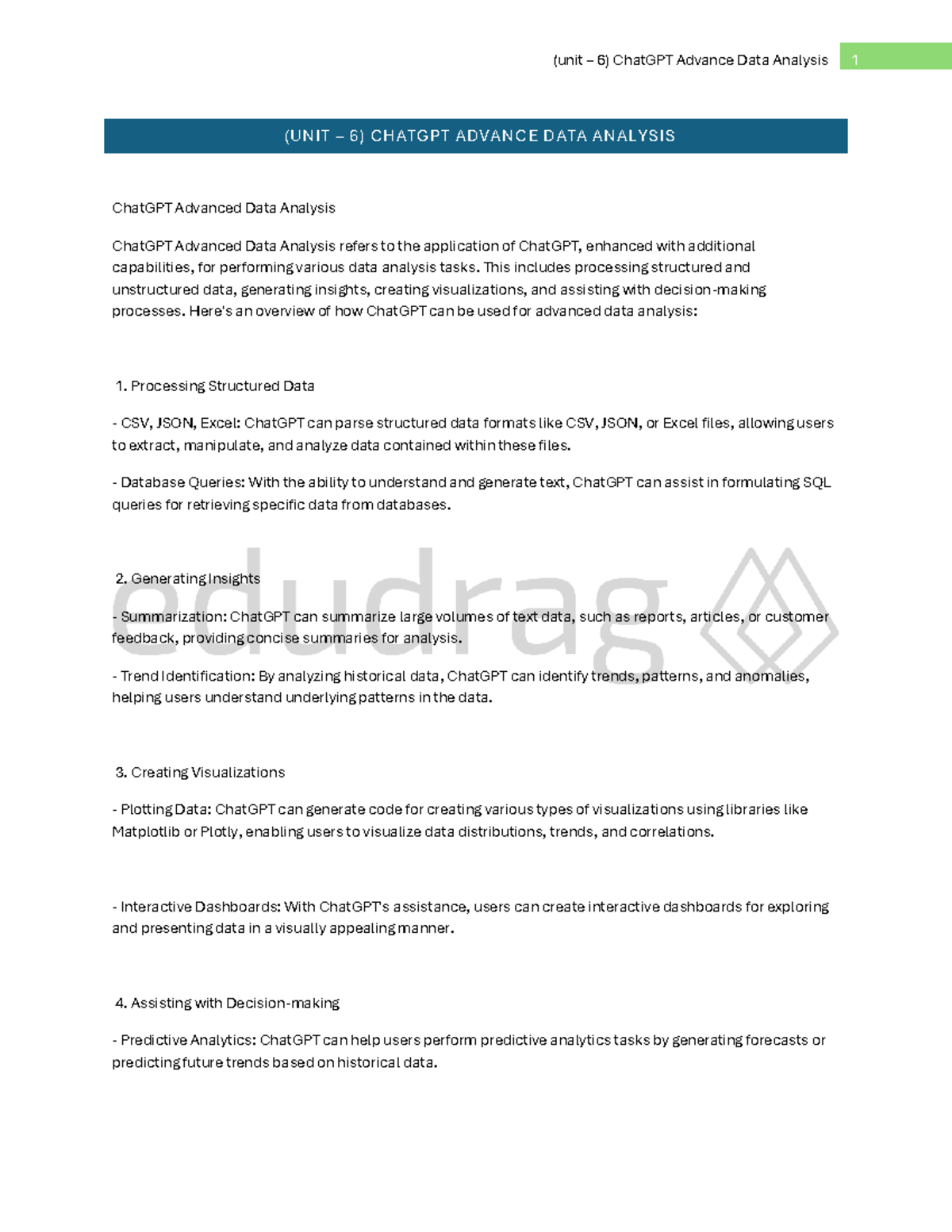 Unit 6 chat gpt advance data analysis - (unit – 6) ChatGPT Advance Data ...