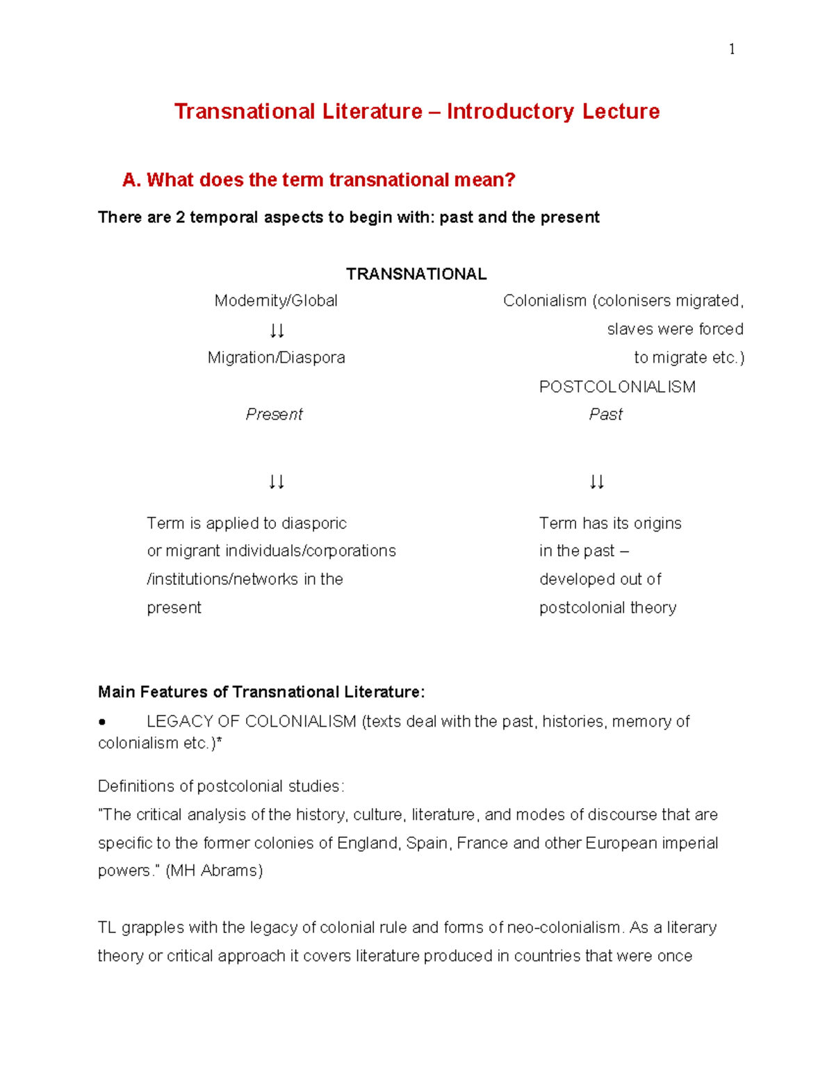 Transnationalism Intro Lecture Notes 2024 - Transnational Literature ...