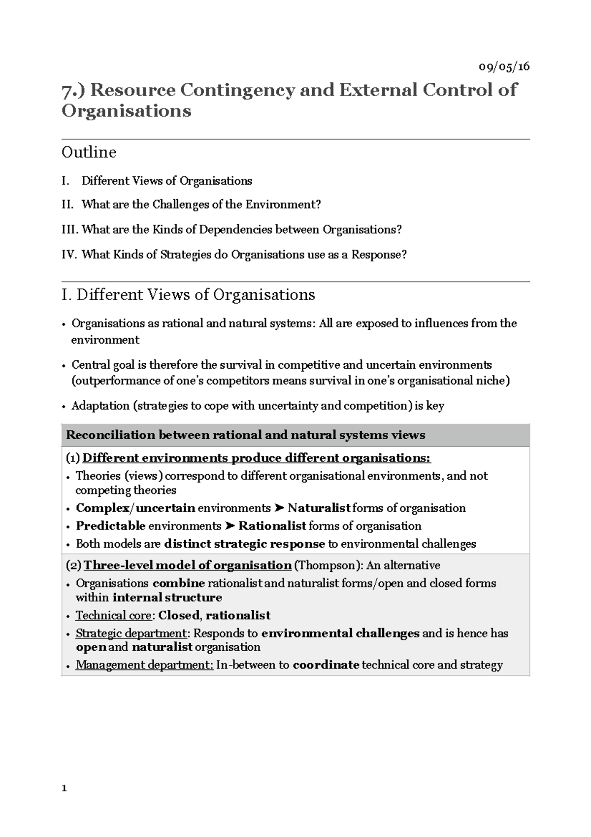 7.) Resource Contingency and External Control of Organisations - 09/05 ...