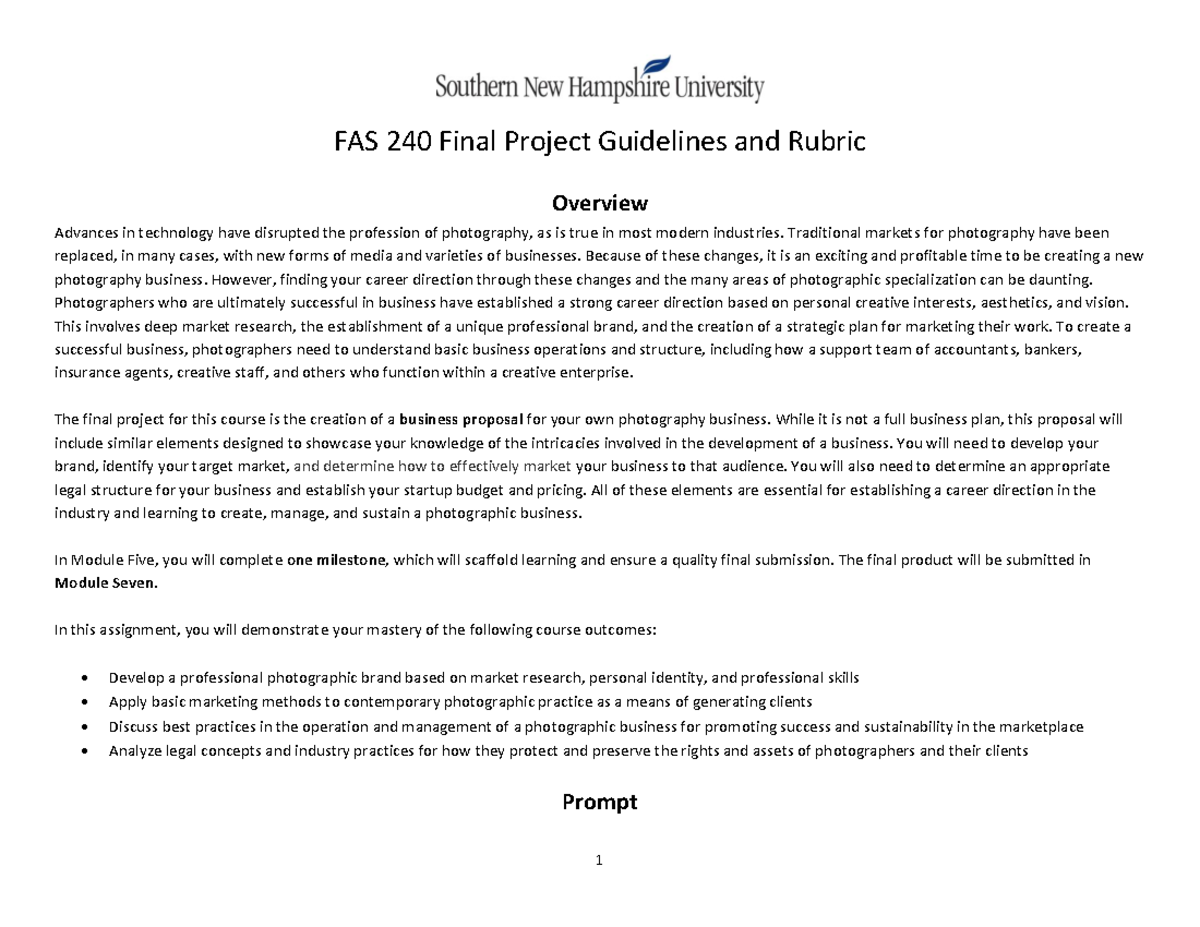 FAS 240 Final Project Guidelines and Rubric - Traditional markets for ...