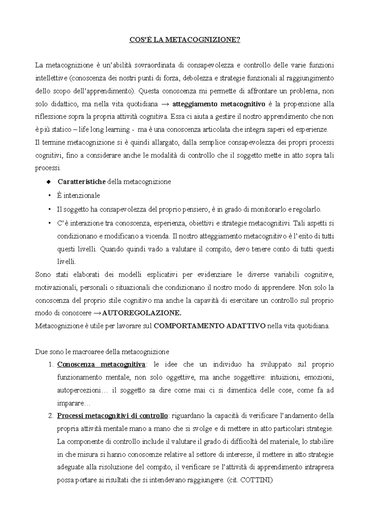 Appunti Didattica speciale. Approccio metacognitivo e cooperativo - COS ...