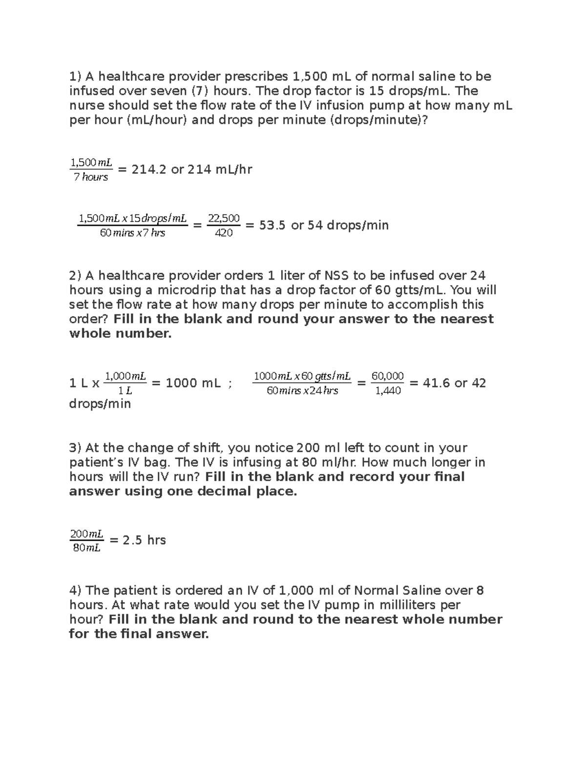 Week 10 Med Math Review Quiz - IV Drips - 1) A healthcare provider ...