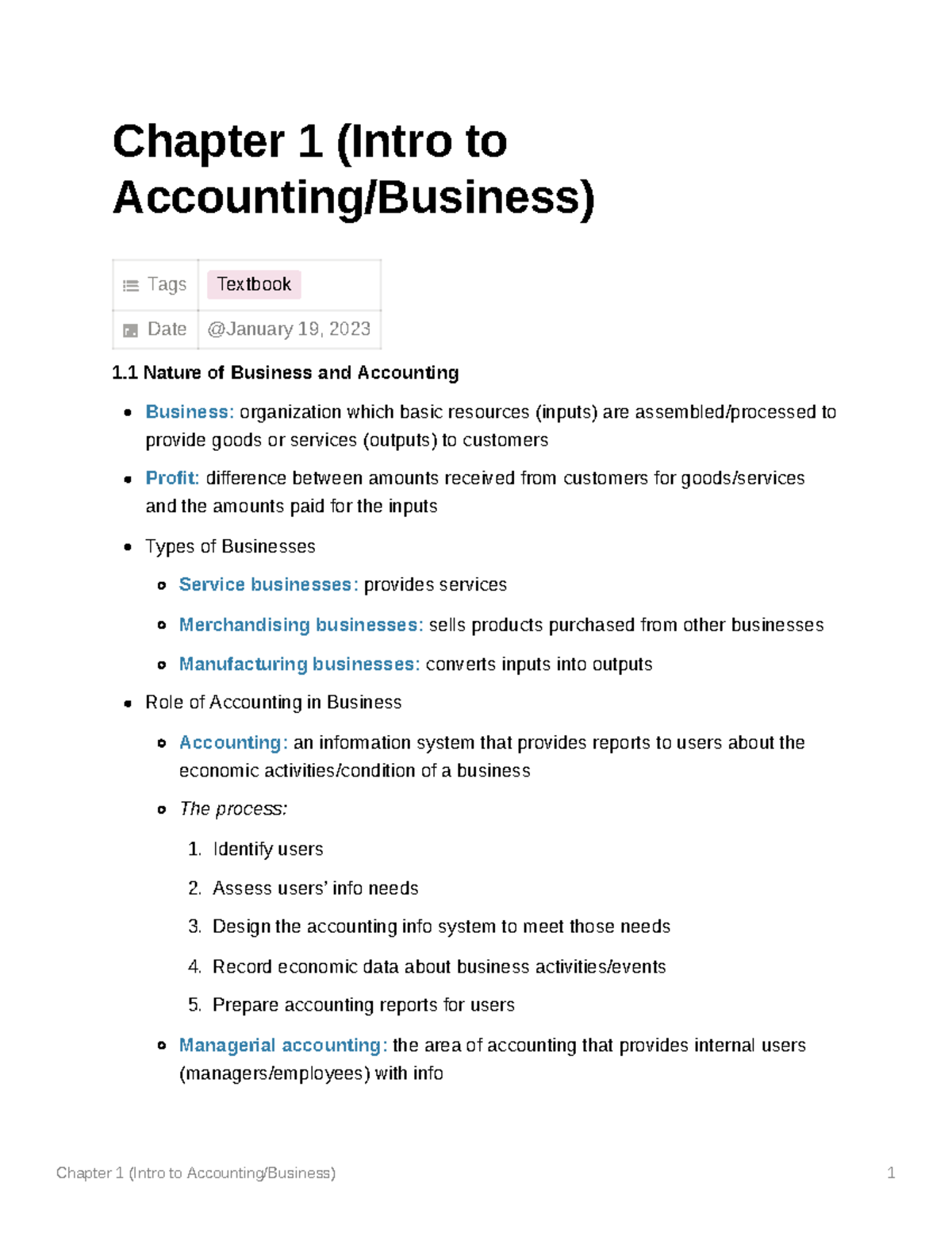 Intro to Accounting - Chapter 1 (Intro to Accounting/Business) Tags ...
