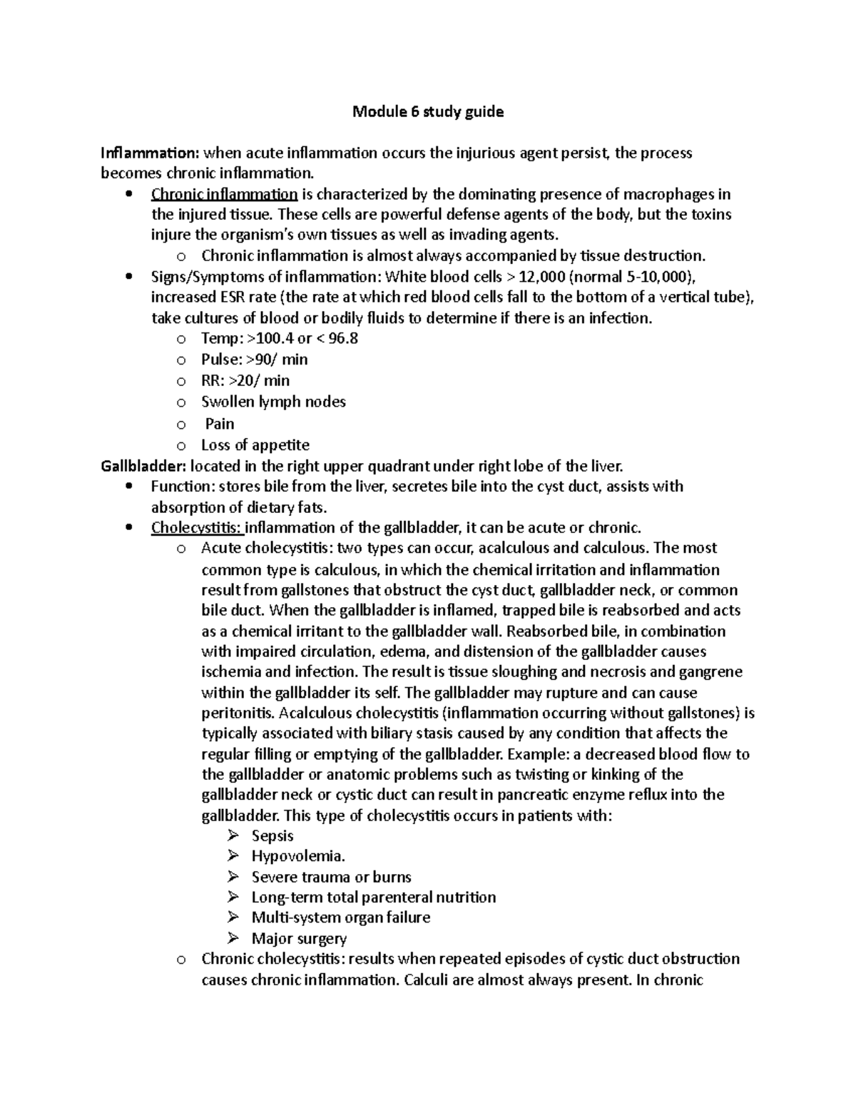 Module 6 study guide term 2 C7 - Module 6 study guide Inlammaion: when ...