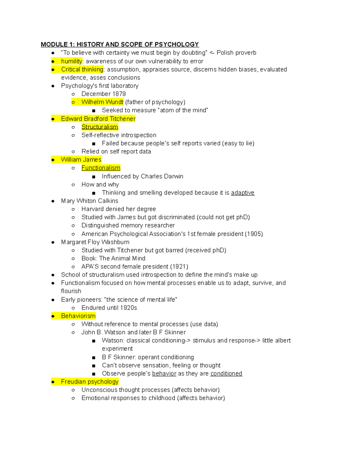 Psy120- Intro to/ Principles of Psych - MODULE 1: HISTORY AND SCOPE OF ...