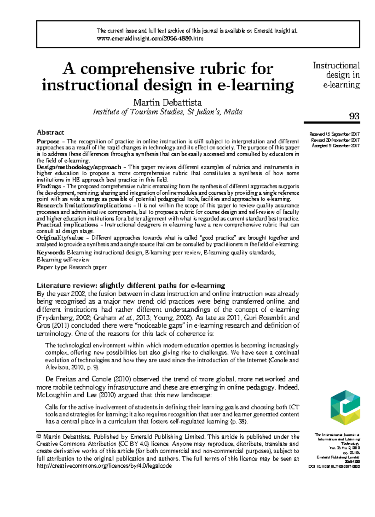 A comprehensive rubric for instructional design in - A comprehensive ...