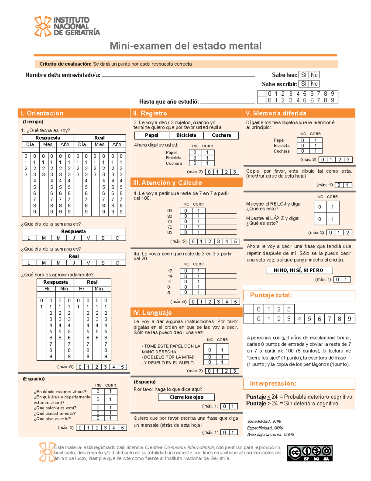 19 Mini Mental-2-3 - Minimental ejemplop - Criterio de evaluación: Se dará un punto por cada ...