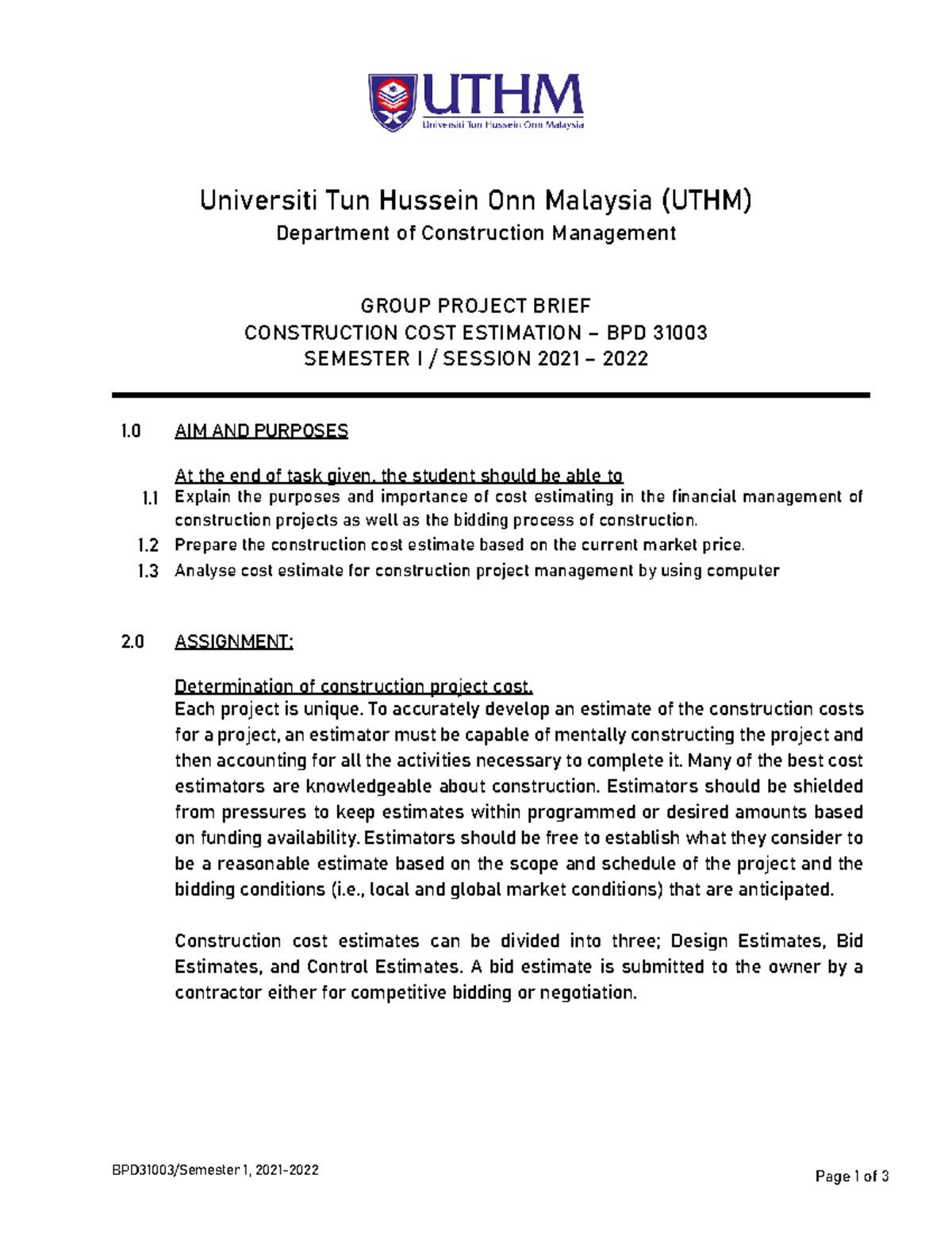 Assignment brief bpd 31003 - BPD31003/Semester 1, 2021- Universiti Tun ...