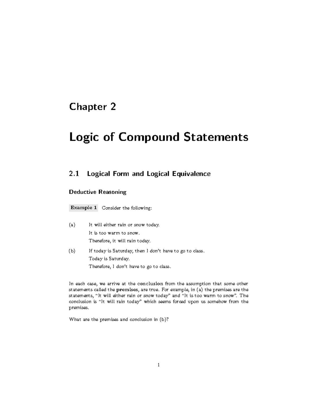 Section 2 - Chapter 2 Logic of Compound Statements 2 Logical Form and ...