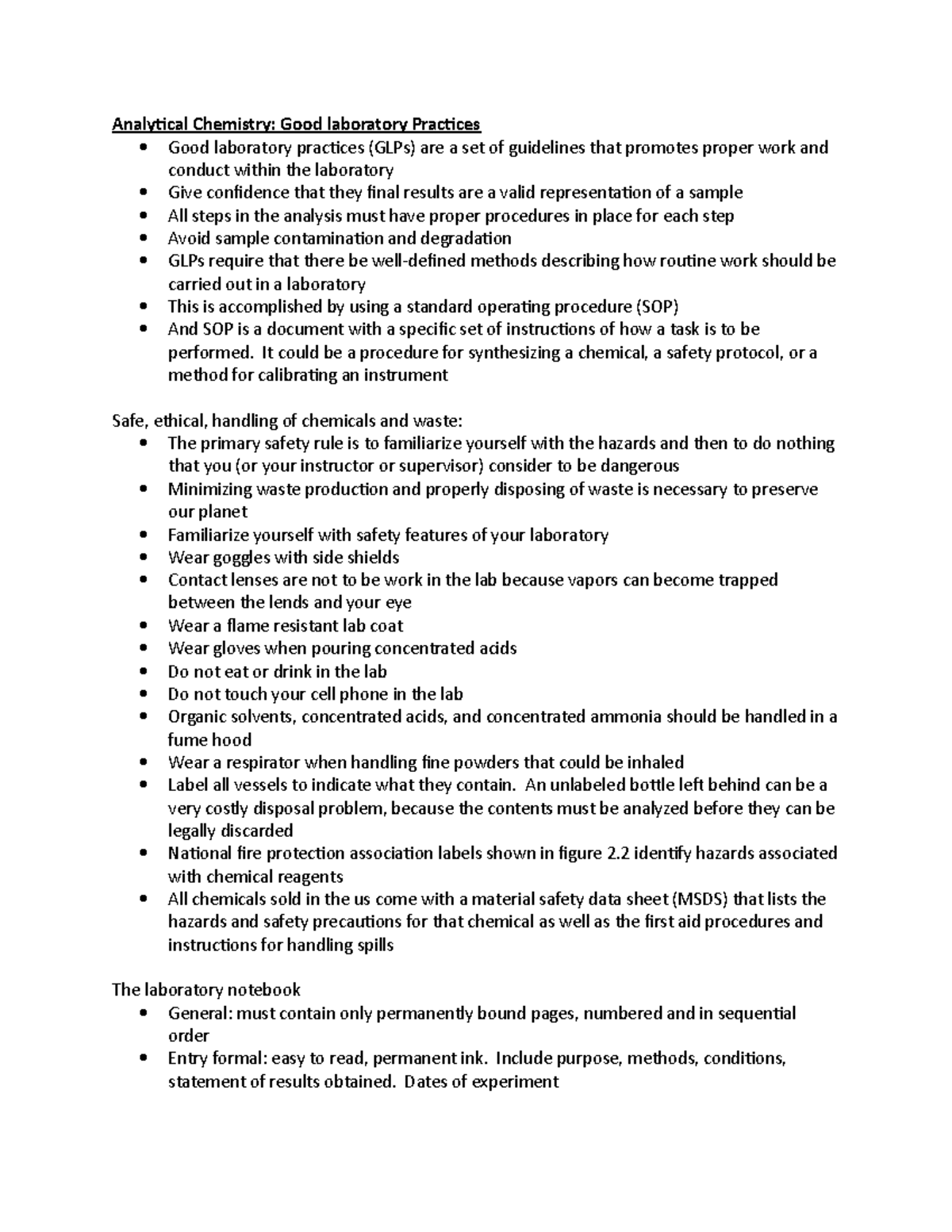 Analytical Chemistry notes- good laboratory practices - Analytical ...