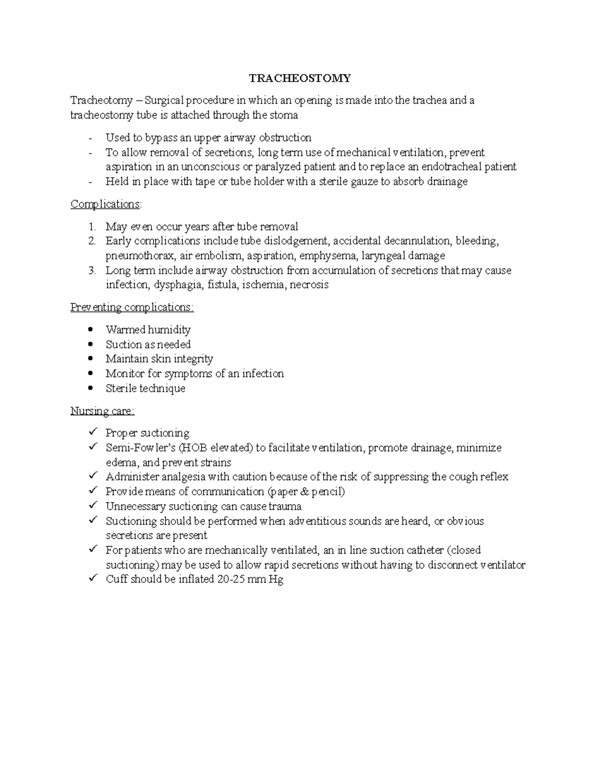 Tracheostomy - notes - TRACHEOSTOMY Tracheotomy – Surgical procedure in ...