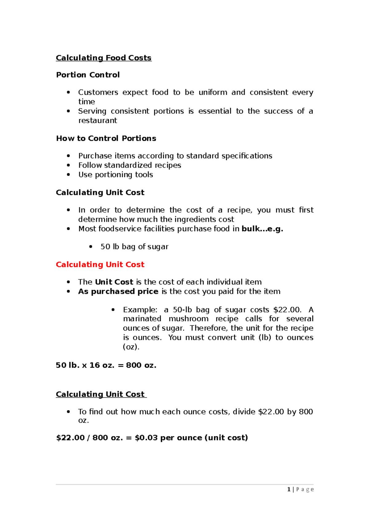W5 Worksheet Calculating Food Costs Worksheet - Calculating Food Costs ...