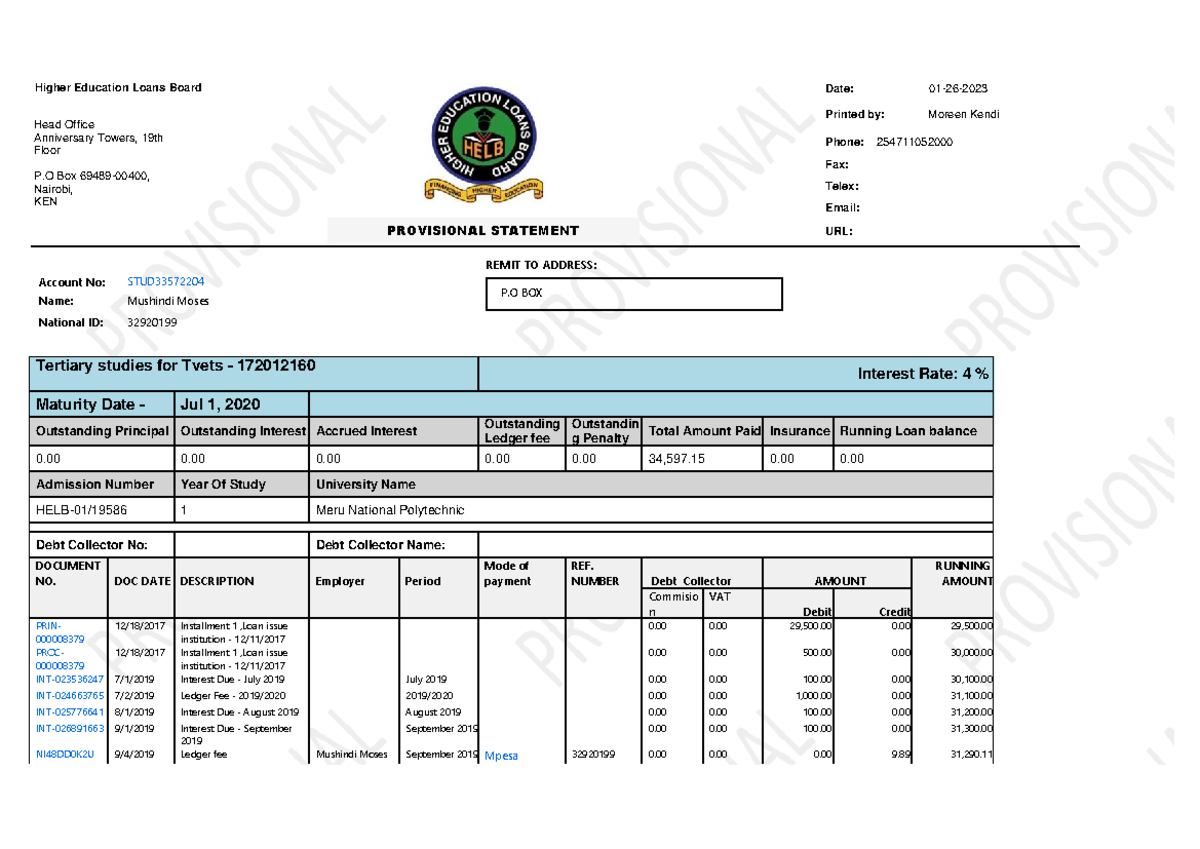 Provisional statement- 3292019 9 - Date: 01-26- Printed by: Moreen ...