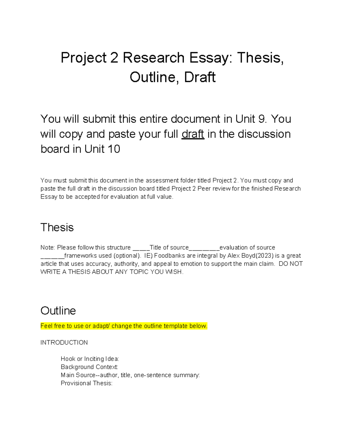 Project 2 Research Essay Draft Template - Project 2 Research Essay ...