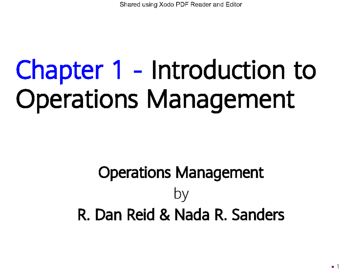 Chapter One Operations Management - Chapter 1 - Introduction to Operations Management Operations ...