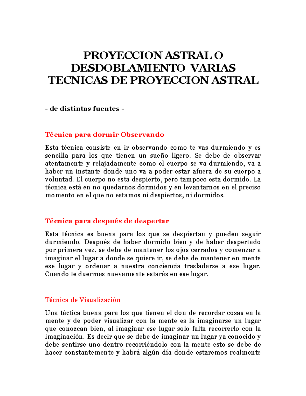 Proyeccion Astral o Desdoblamiento - Varias Tecnicas - PROYECCION ...