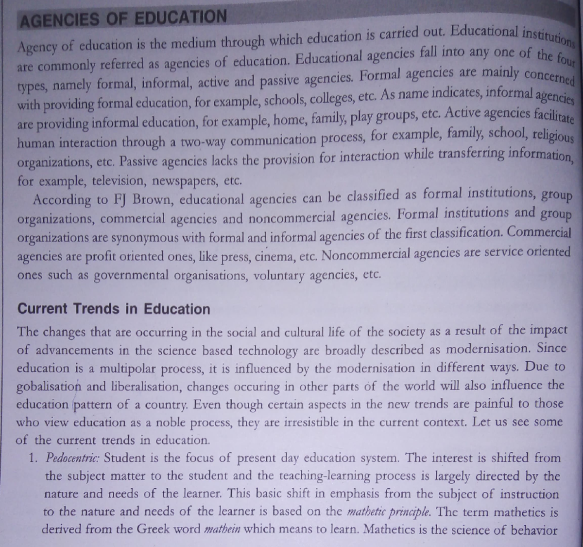 Agencies of education - Lecture notes 1,3,10 - AGENCIES OF EDUCATION ut ...