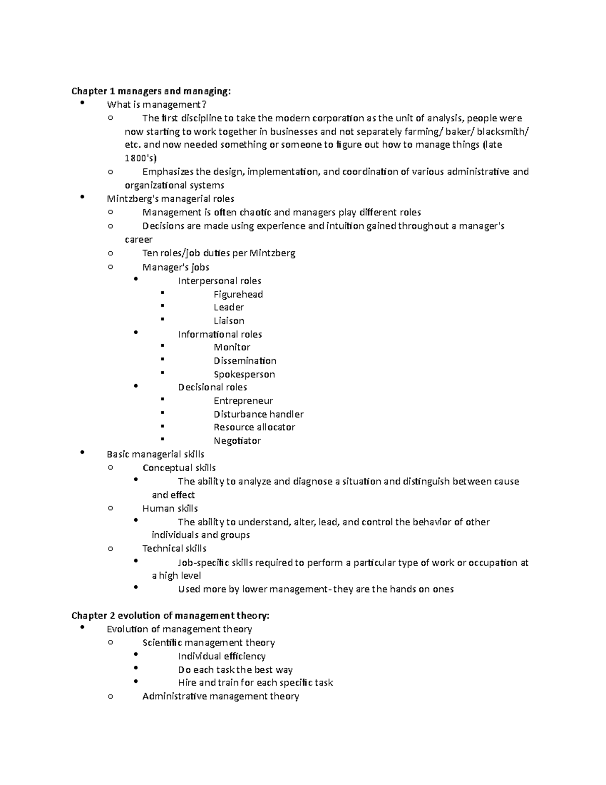 Notes - Chapter 1 managers and managing: What is management? o The ...