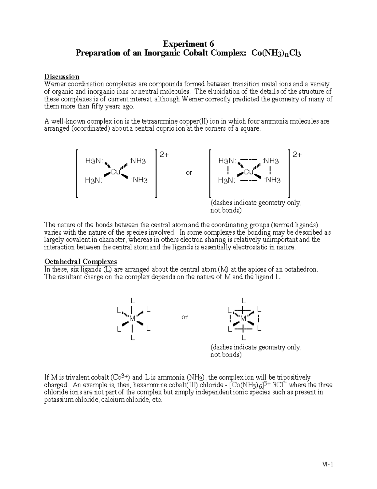 6-Prep Cobolt Compl - CMY 285 - VI- 1 Experiment 6 Preparation of an ...