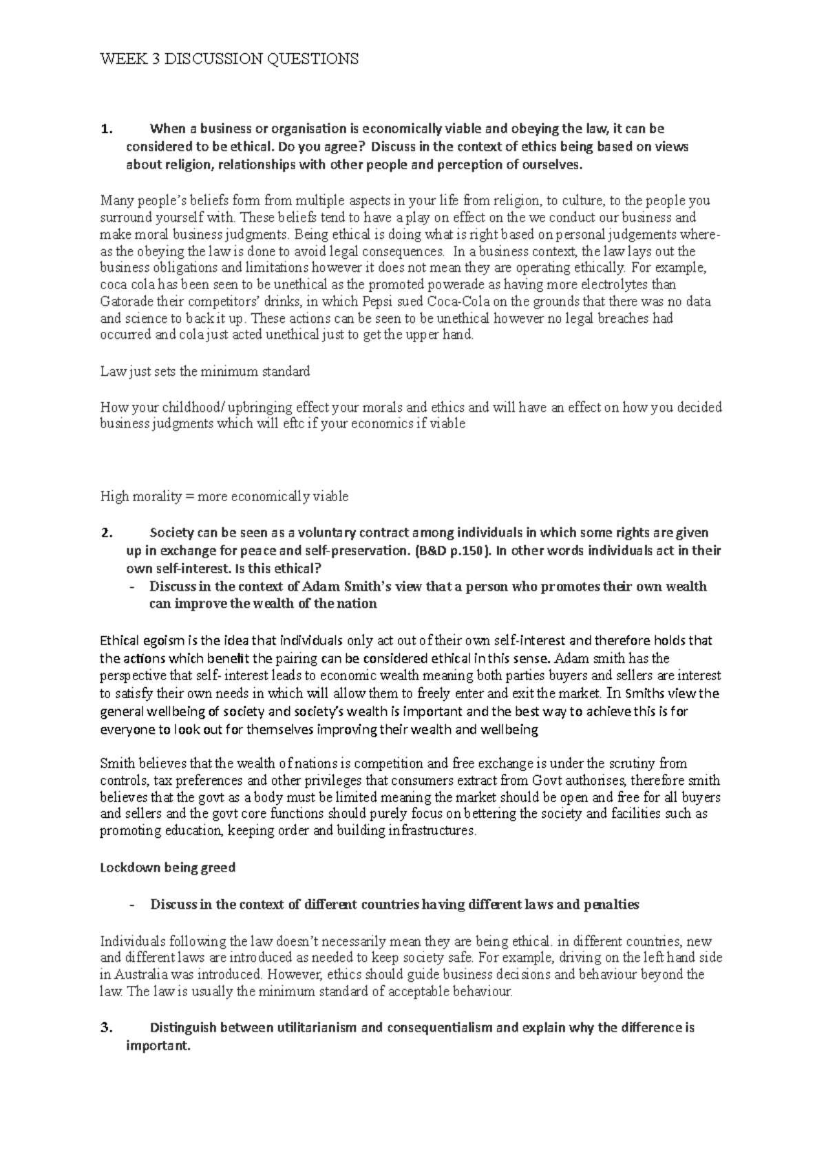 Week 3 - discussion questions - WEEK 3 DISCUSSION QUESTIONS 1. When a ...