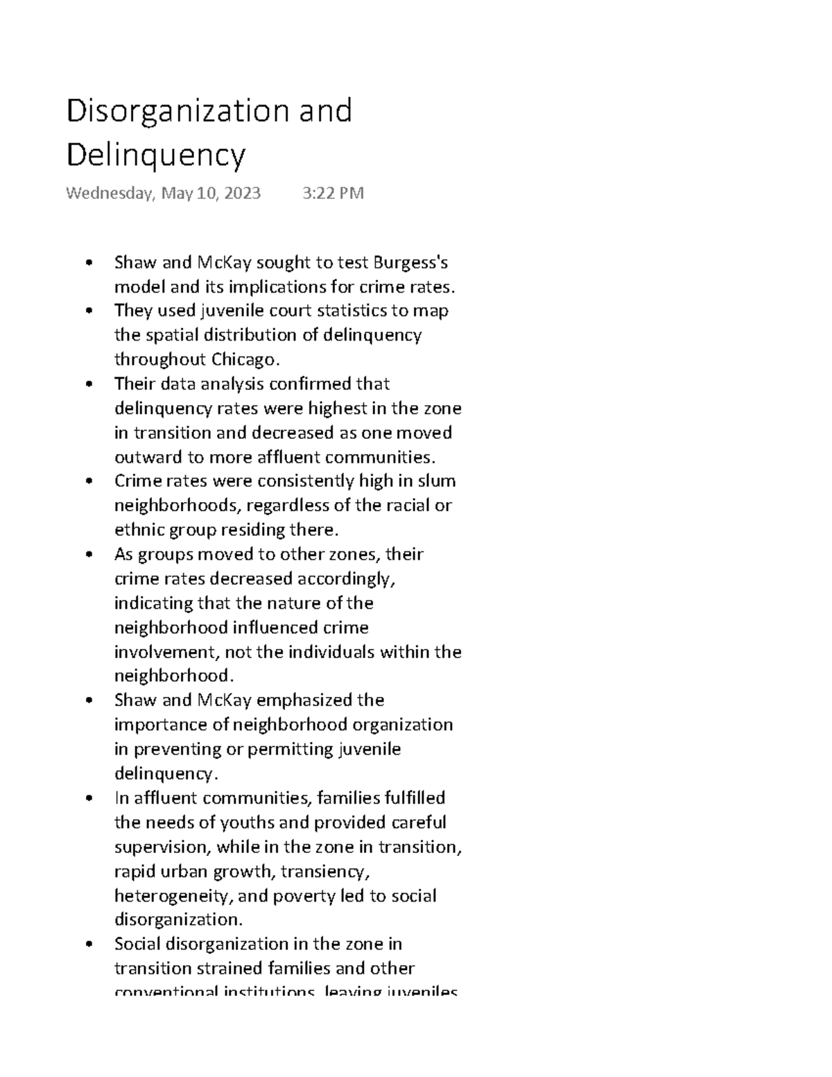 Disorganization and Delinquency - Shaw and McKay sought to test Burgess ...