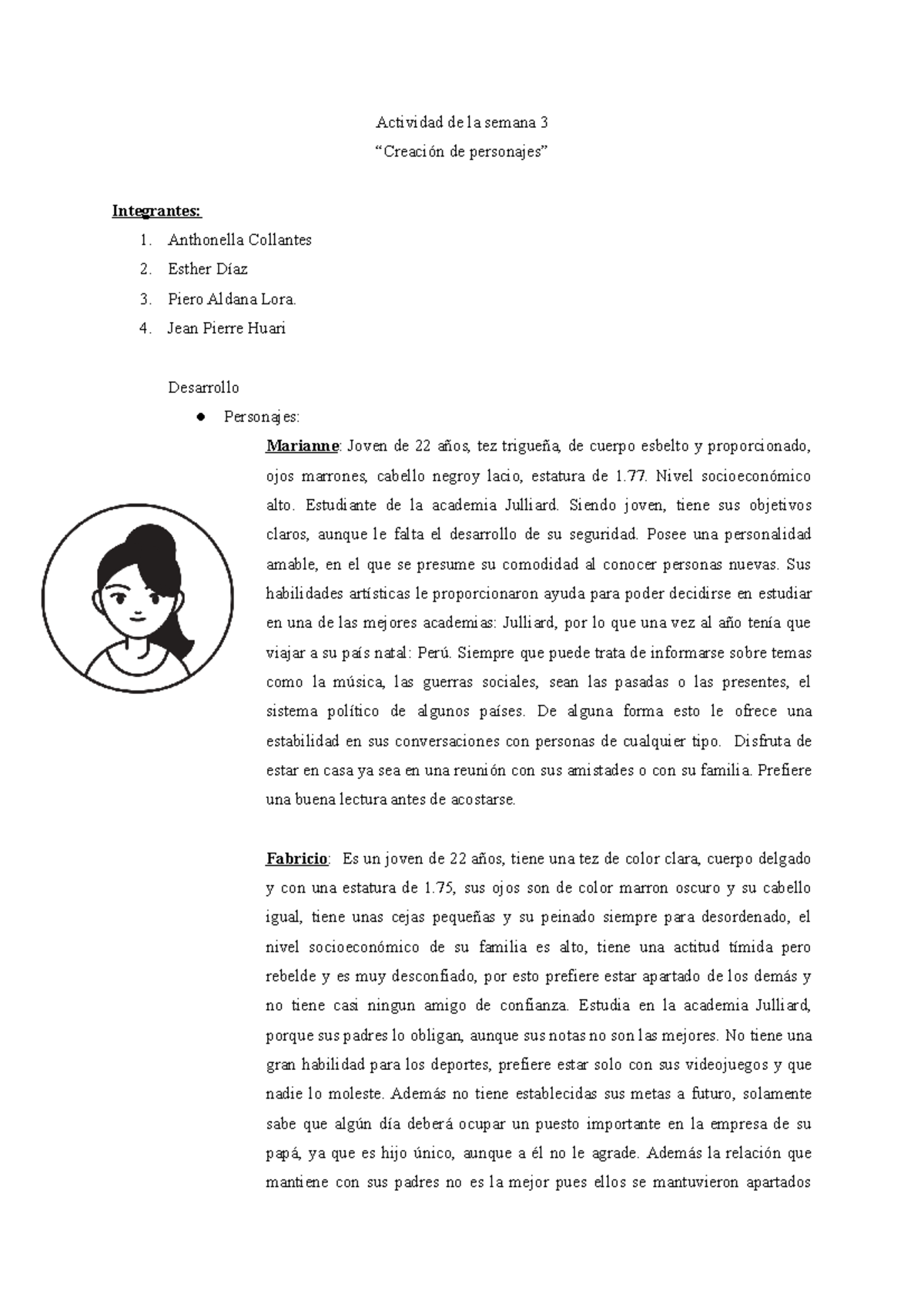Actividad de la semana 3 “Creación de personajes” - Actividad de la ...