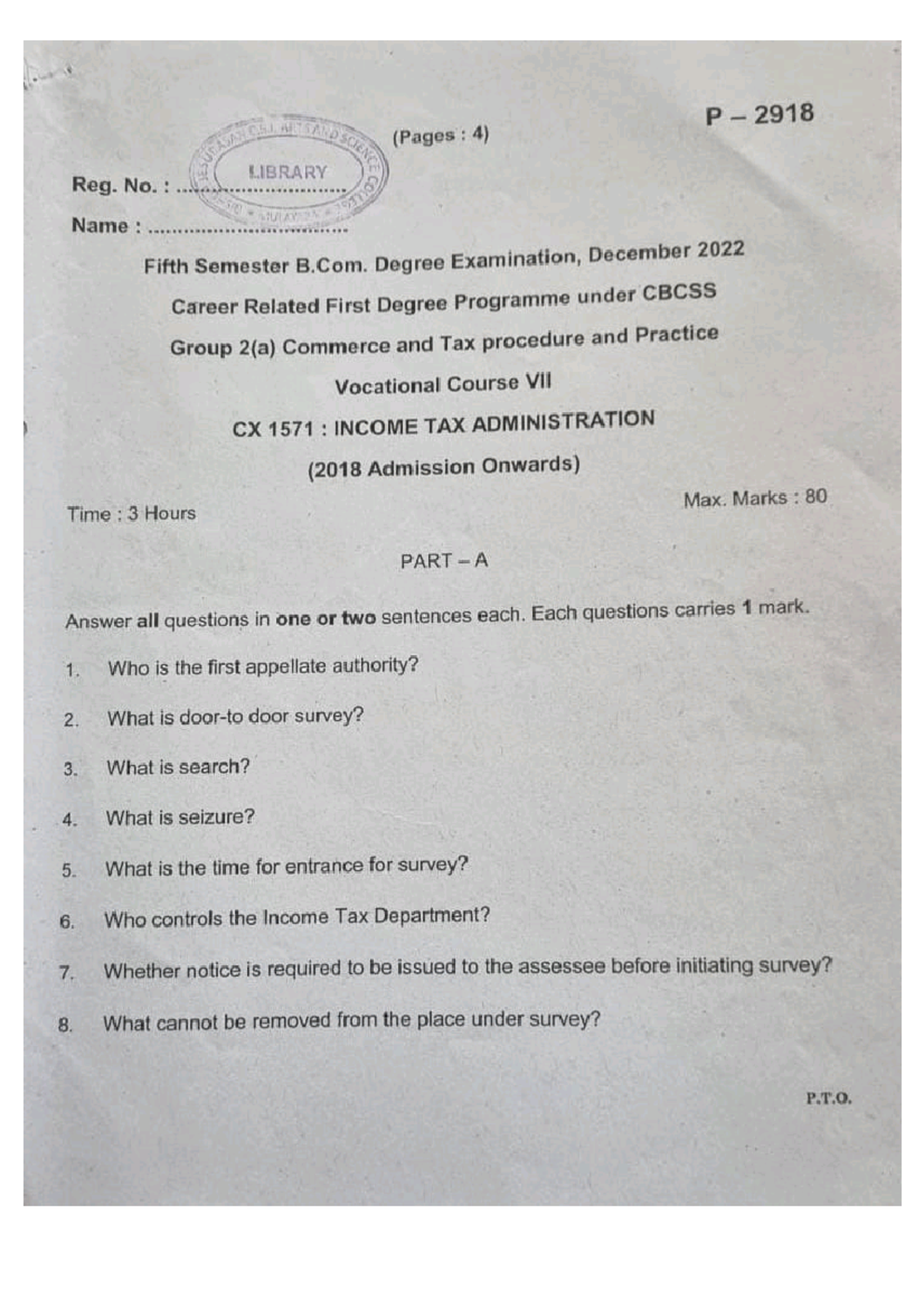 Tax - Question paper - Bcom Tax Procedure and Practice - Studocu