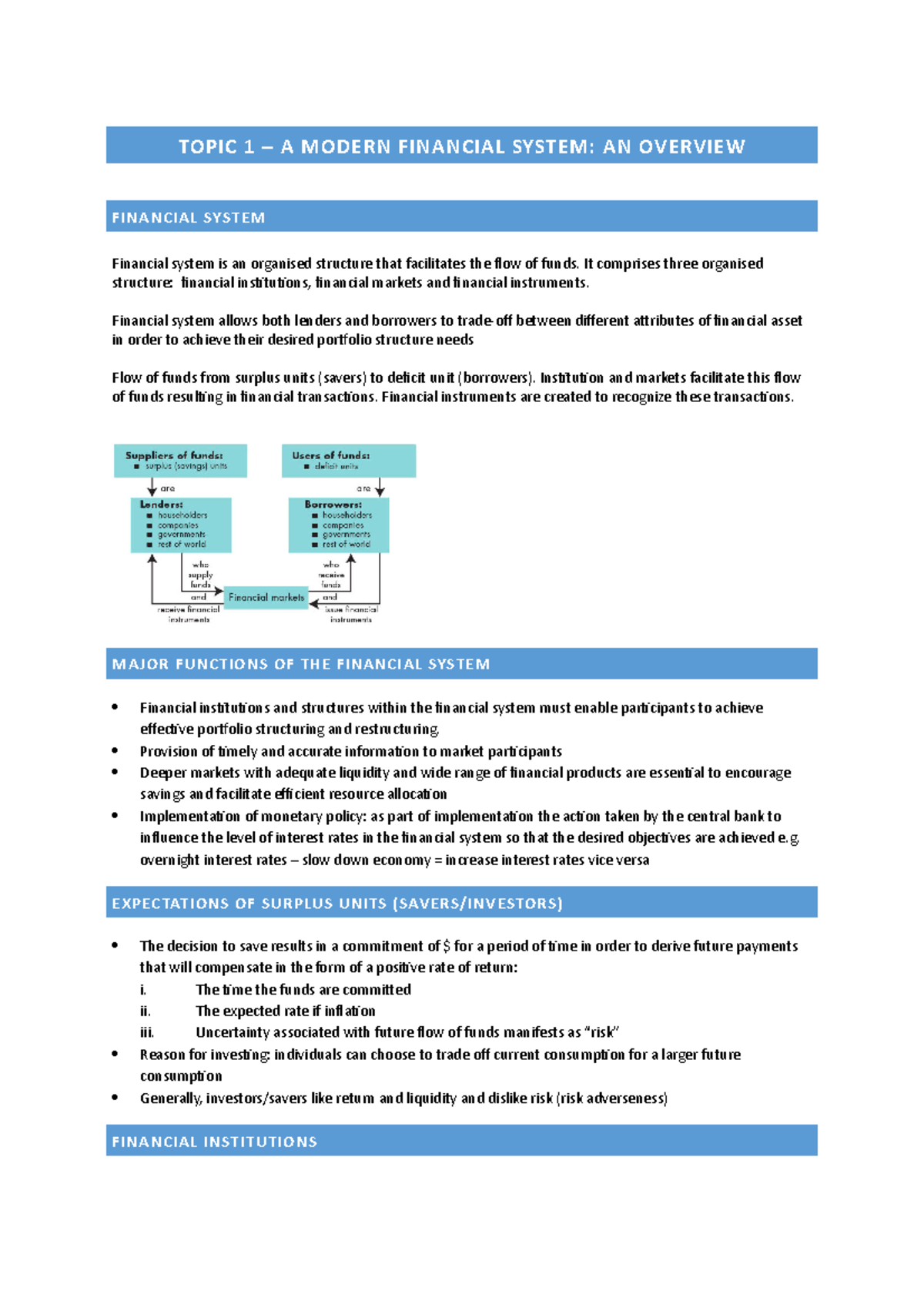 Topic 1 – A Modern Financial System - TOPIC 1 – A MODERN FINANCIAL ...