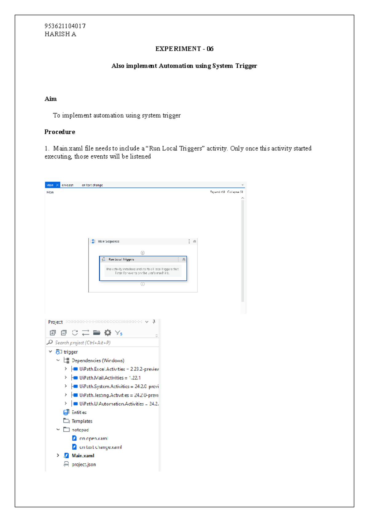 Experiment 6 Harish A Experiment 06 Also Implement Automation Using System Trigger Aim To