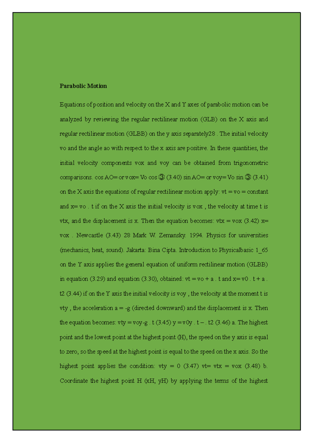 College Notes - Parabolic Motion - Parabolic Motion Equations of ...