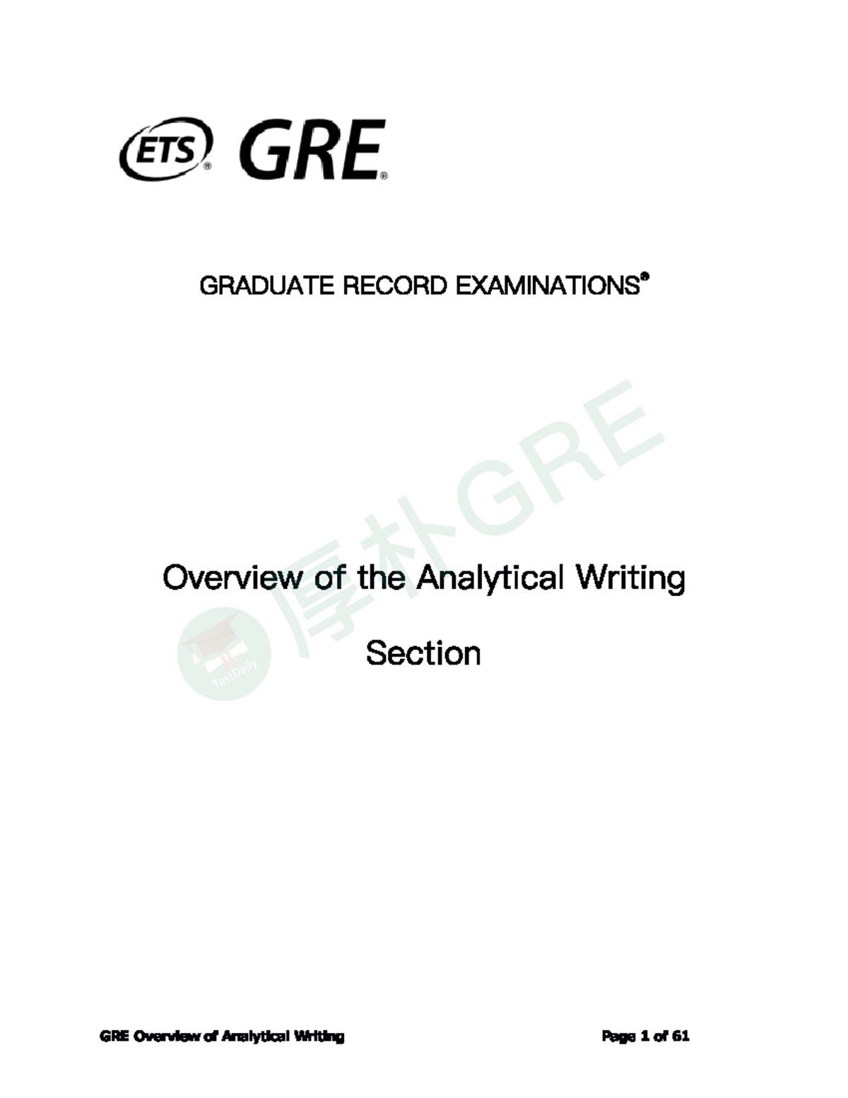 Test Daily旗下厚朴GRE分享GRE官方写作介绍-分享版 - ETS GRE R R GRADUATE RECORD ...