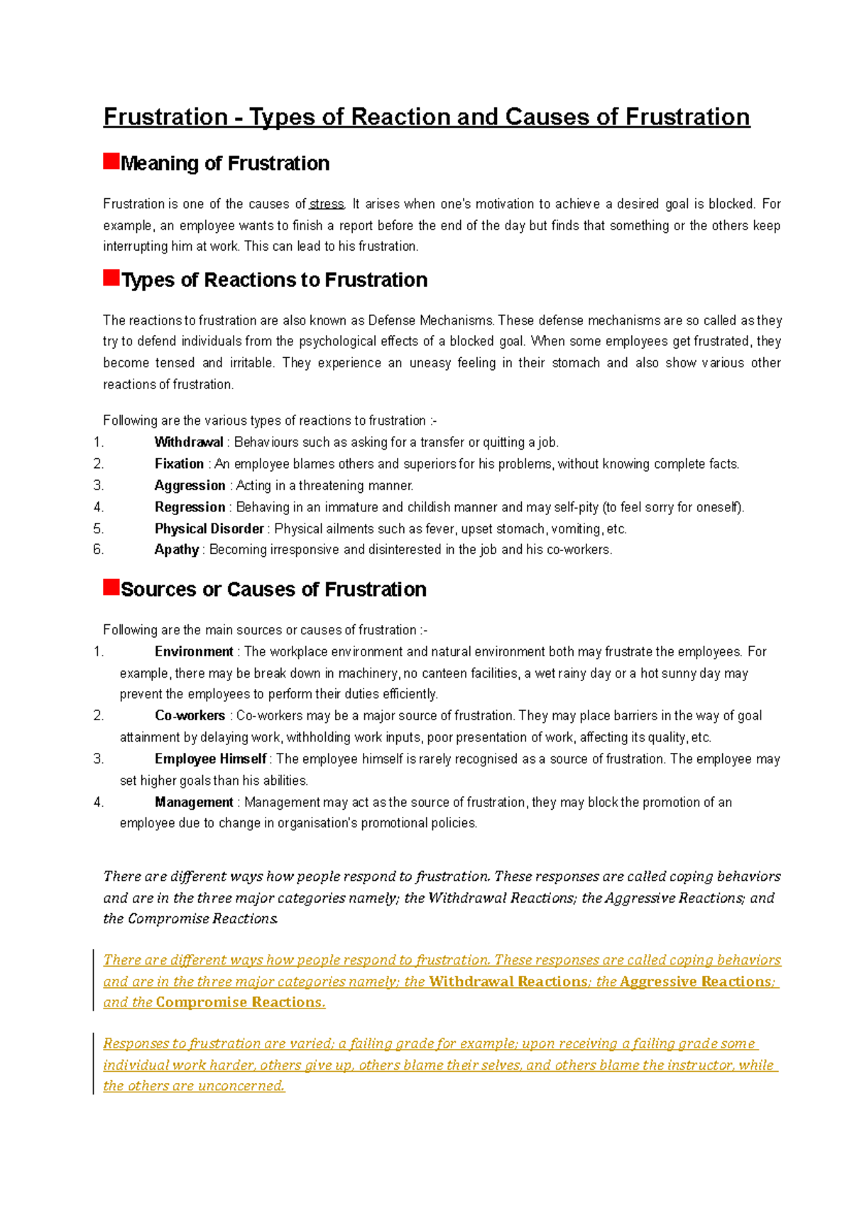Frus, Stress, Fail-notes - Frustration - Types of Reaction and Causes ...