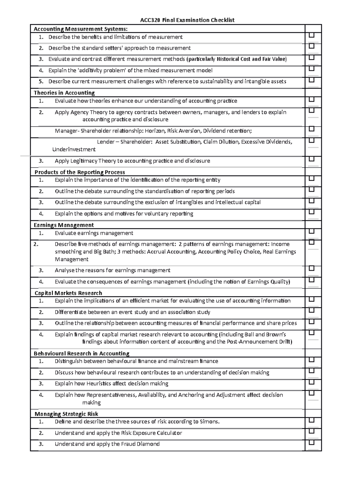 ACC320 Final Examination Checklist 1 - ACC320 Final Examination ...