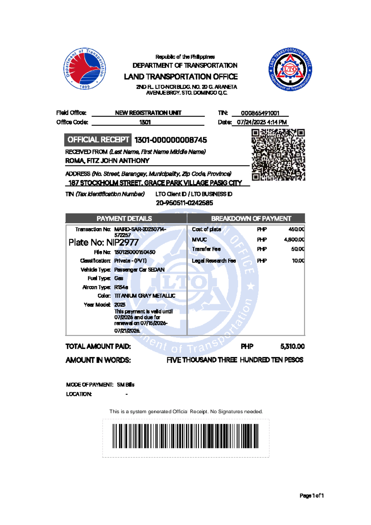 2024 OR - Tor - Republic of the Philippines DEPARTMENT OF ...