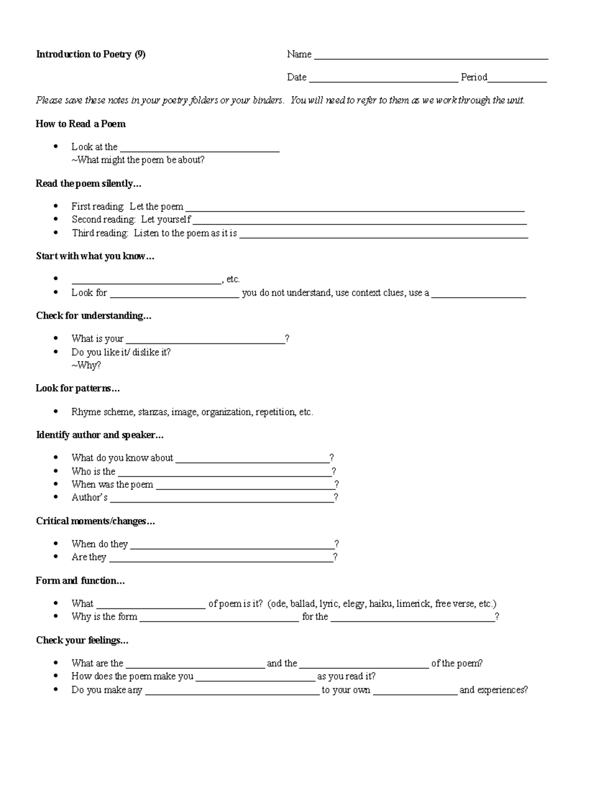 Introductionto Poetryfor 9th Gradeguidednotesforpowerpointpresentation ...