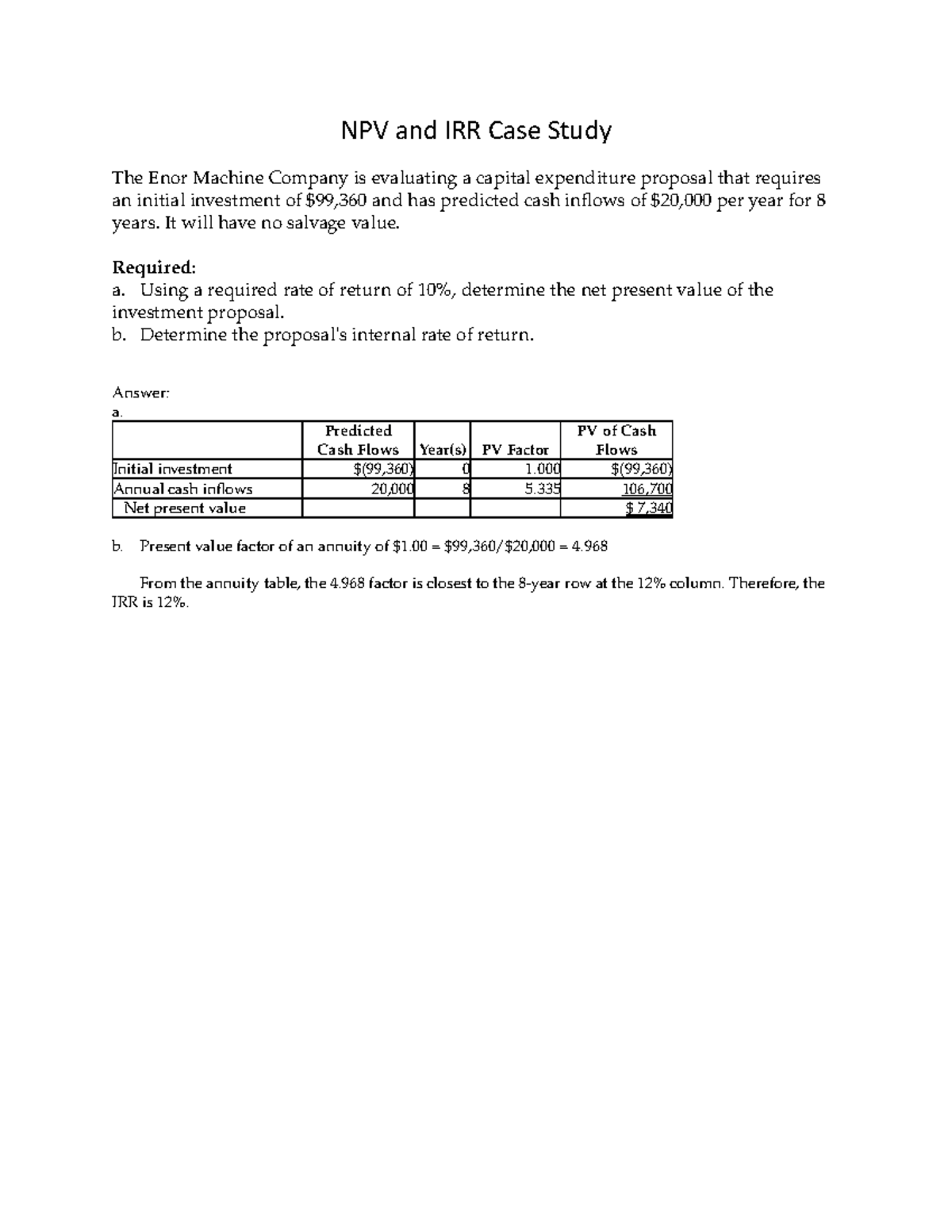 Capital Budgeting Case Studies with solutions revised 2-1 - NPV and IRR ...