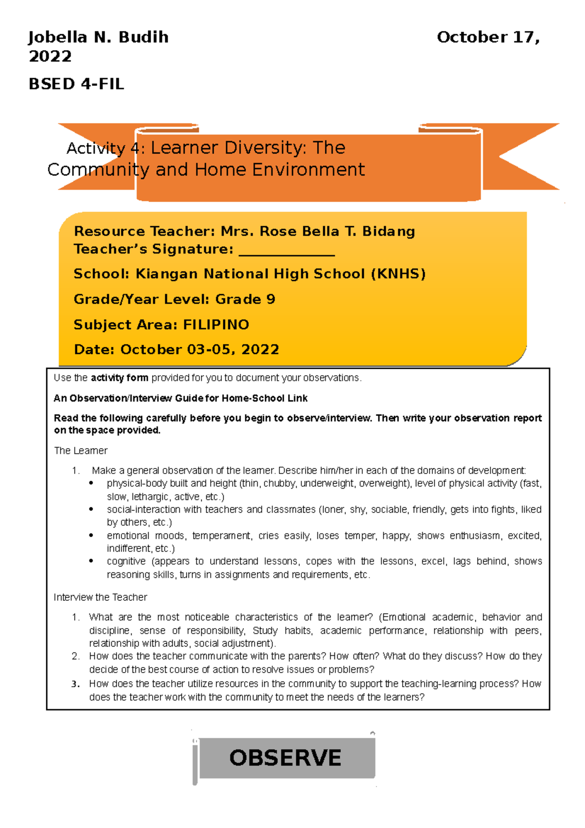 Module 4 - Information about the FS 1 - Jobella N. Budih October 17 ...