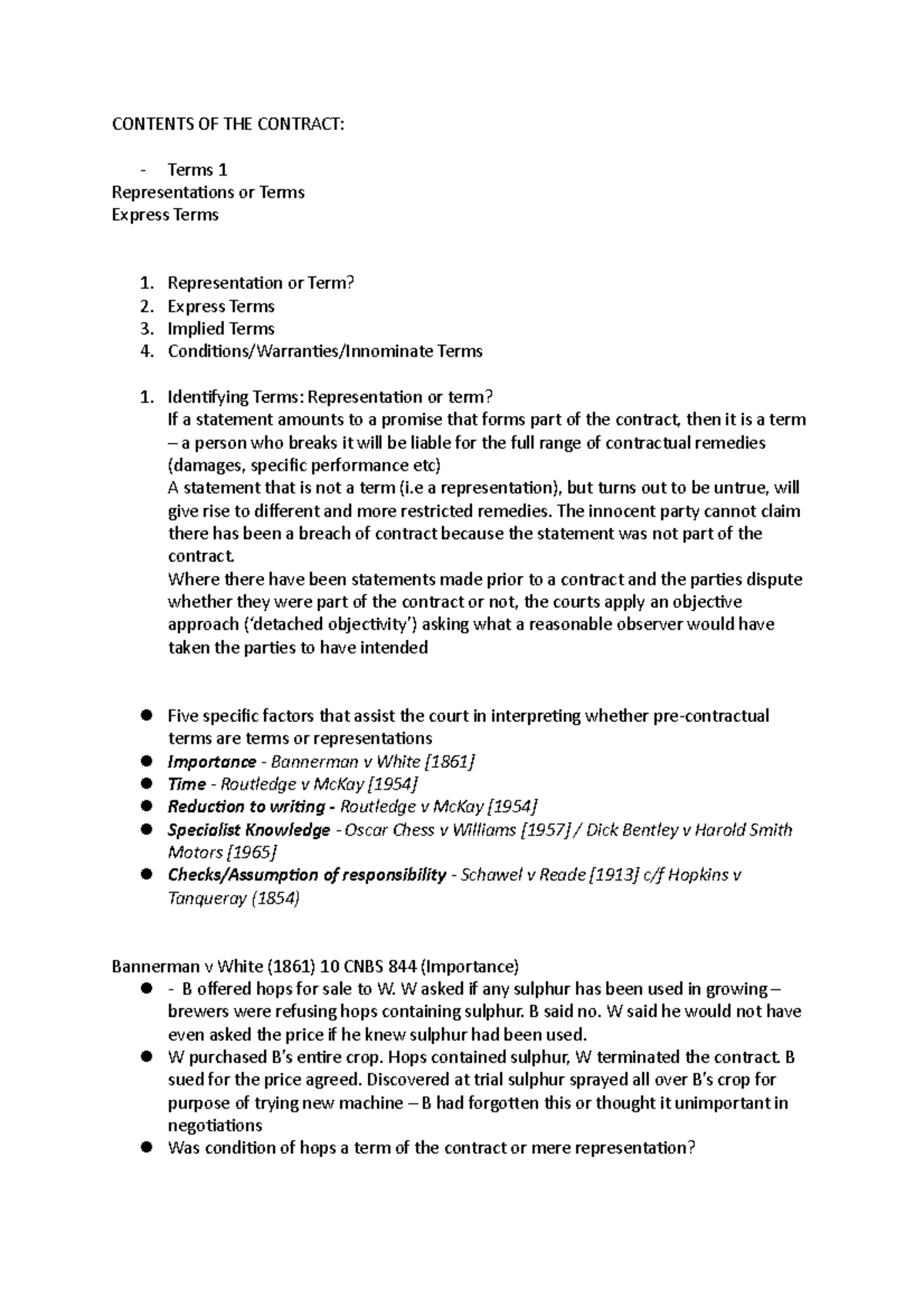 Law of Contract - contents of the contract, implied, express and ...