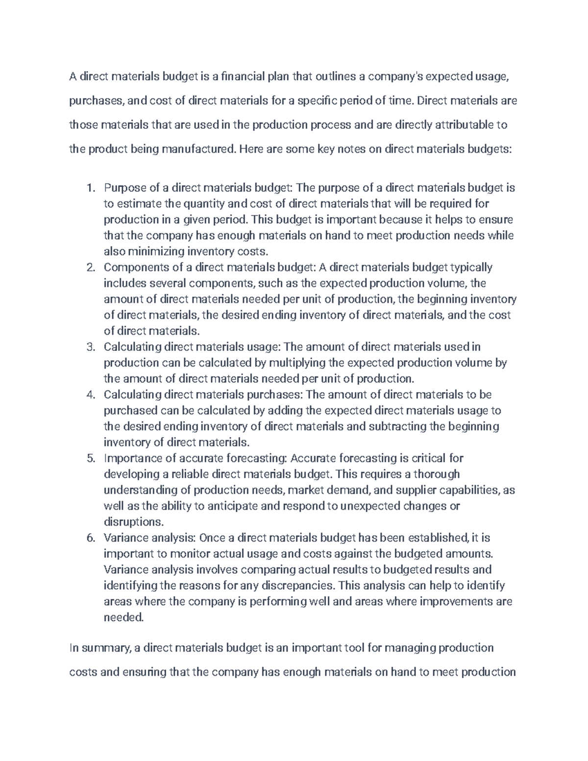 Direct materials budget notes - A direct materials budget is a ...