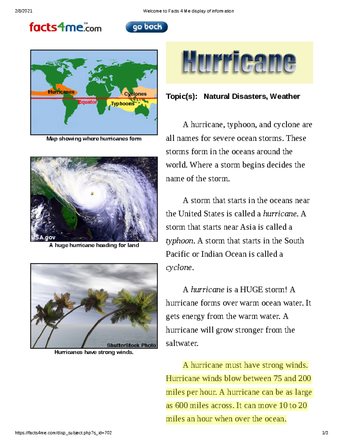Welcome to Facts 4 Me display of information - 2/8/2021 Welcome to ...
